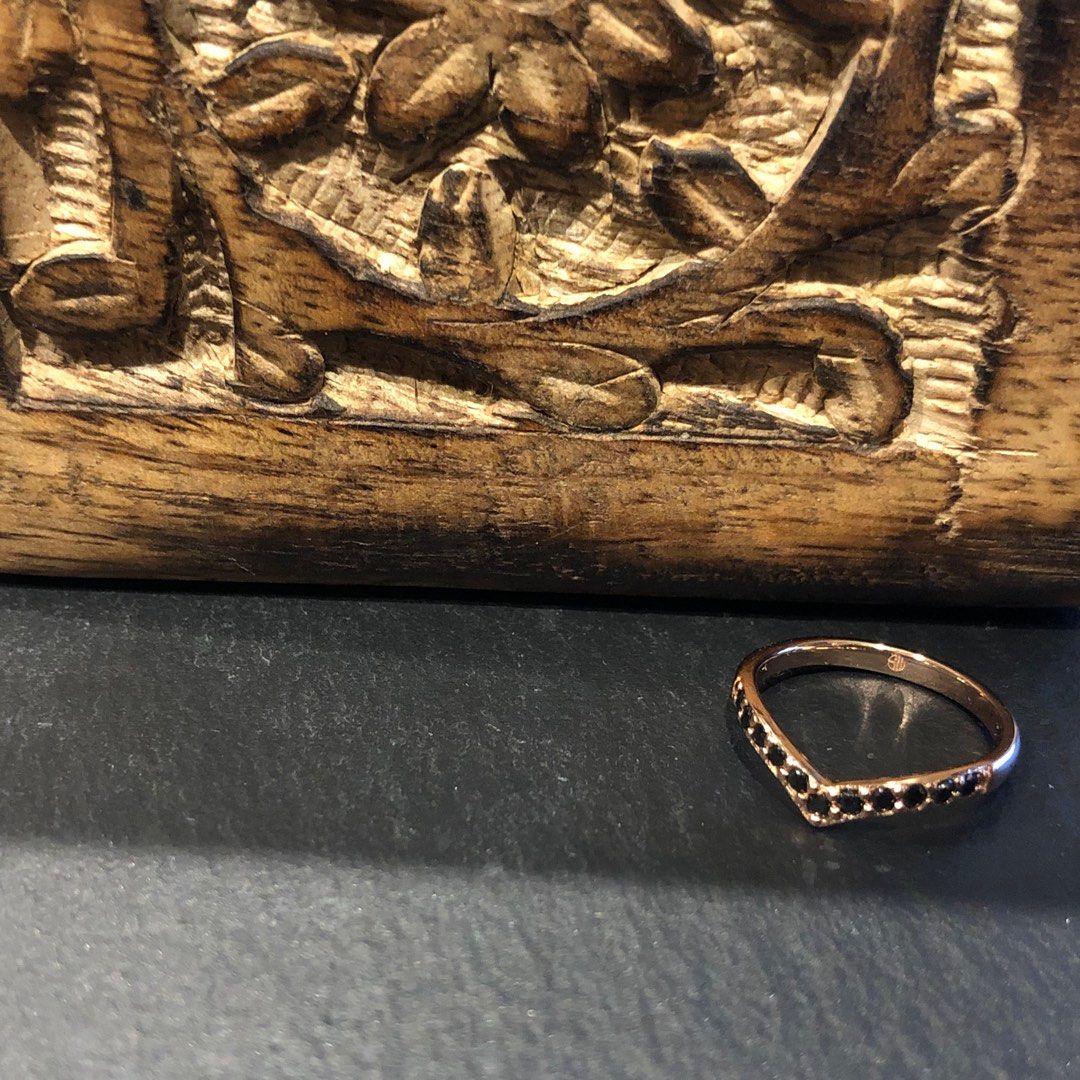 Samantha Wills Fine Wing Bone Stacking Ring Rose Gold Plated Black