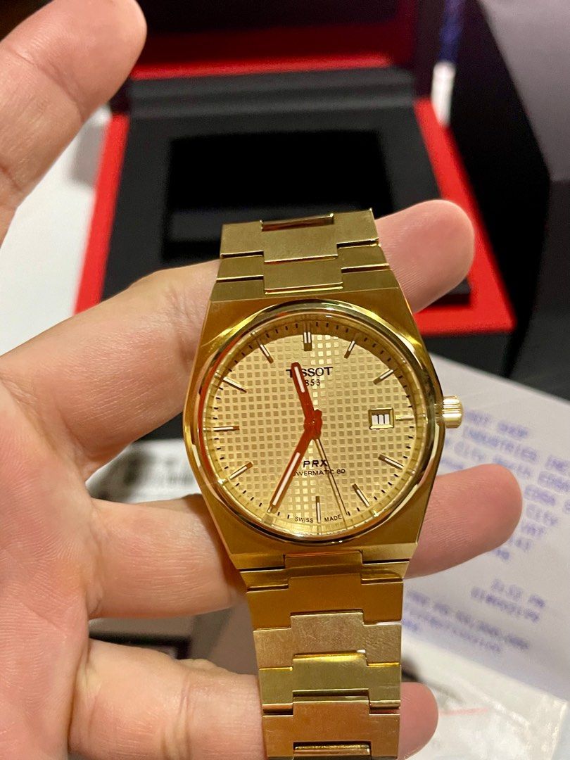 TISSOT PRX Powermatic 80 40MM in Yellow Gold, Men's Fashion, Watches ...