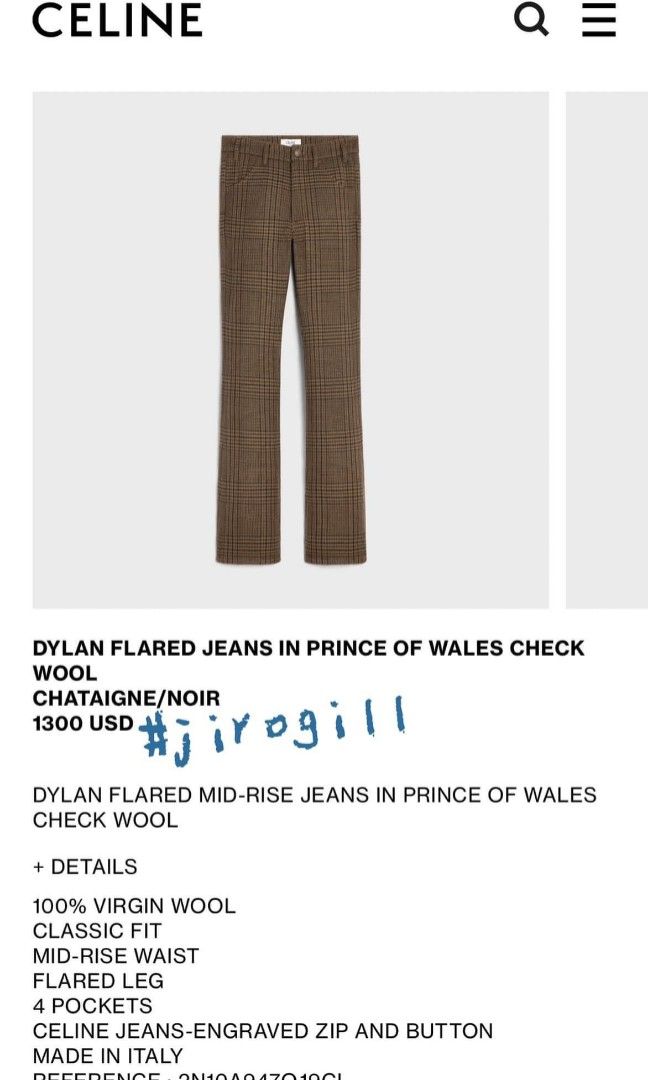Celine homme by Hedi FW23 Prince of Wales Check Dylan Flare Denim, 男裝 ...