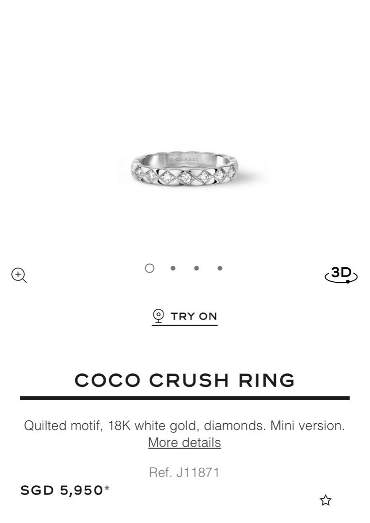 Chanel coco crush ring 18K white gold, diamonds., Luxury, Accessories ...