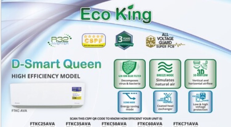 daikin d-smart queen series split type inverter 1hp 1.5hp 2hp 2.5hp 3hp ...