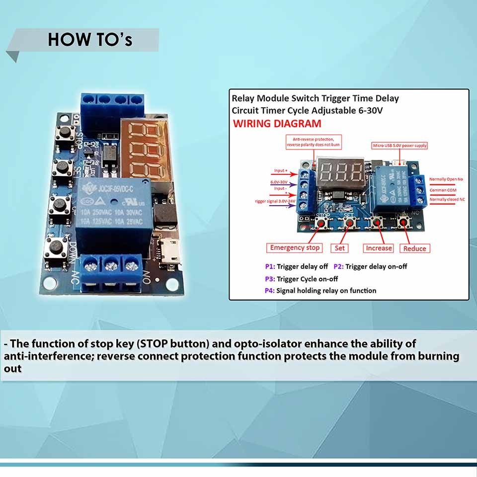 DC 6-30V DIGITAL LED RELAY BOARD CYCLE TIMING CIRCUIT SWITCH TIMER DELAY TRIGGER MODULE MICRO ...