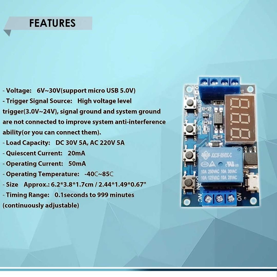 DC 6-30V DIGITAL LED RELAY BOARD CYCLE TIMING CIRCUIT SWITCH TIMER DELAY TRIGGER MODULE MICRO ...