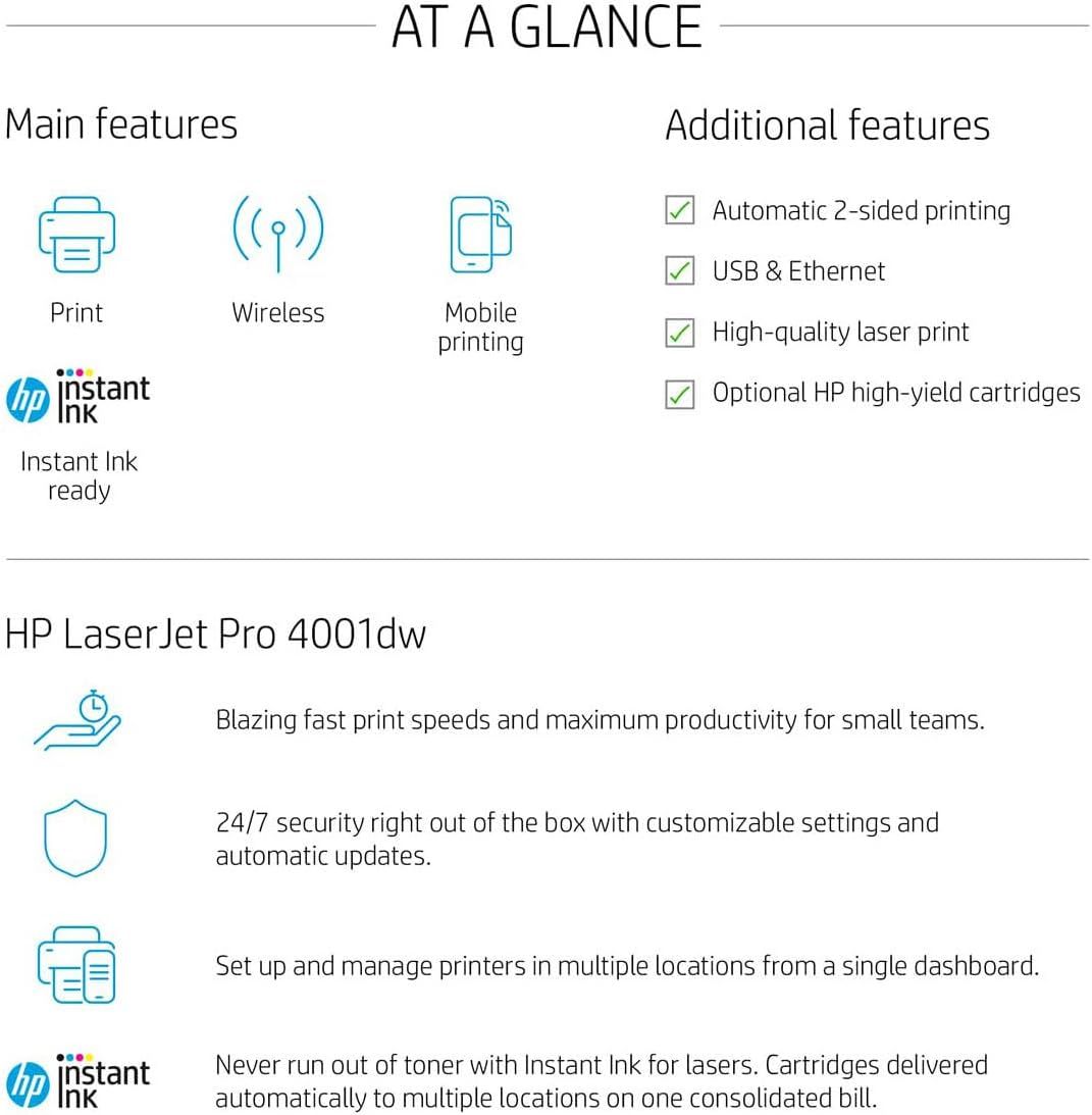 HP Laserjet Pro 4001dw Wireless Monochrome Laser Printer, White - Print ...