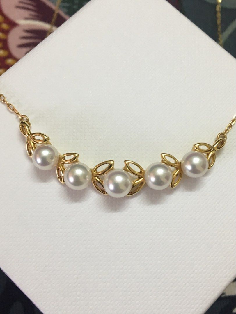 MIKIMOTO K18 18K 750 yellow gold AKOYA sea pearl necklace smile design, Women's Fashion, Jewelry ...