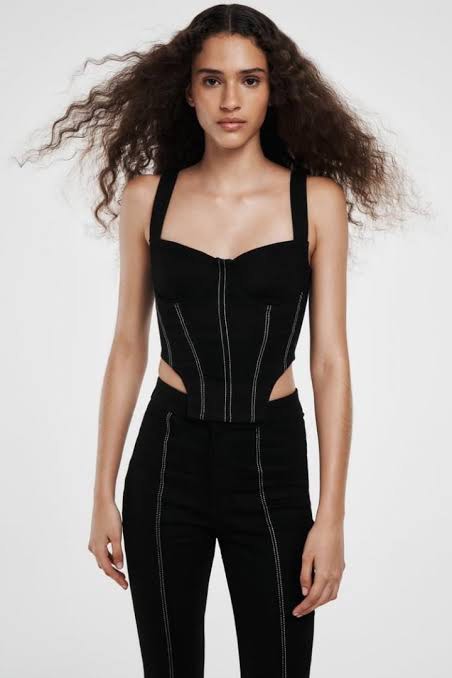 Zara denim corset/bustier top, Women's Fashion, Tops, Others Tops on ...