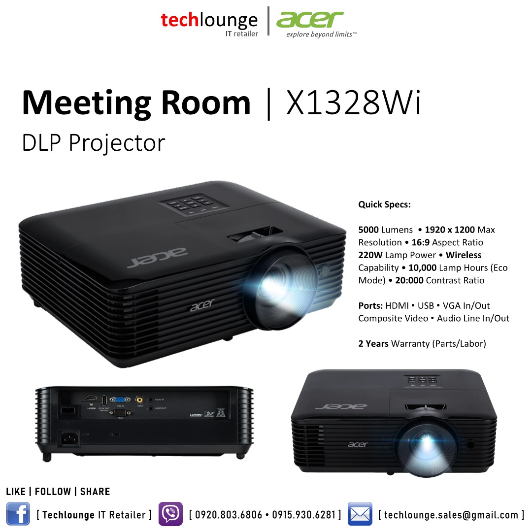 ACER MEETING ROOM X1328WI DLP PROJECTOR - 5000 Lumens, Wireless ...