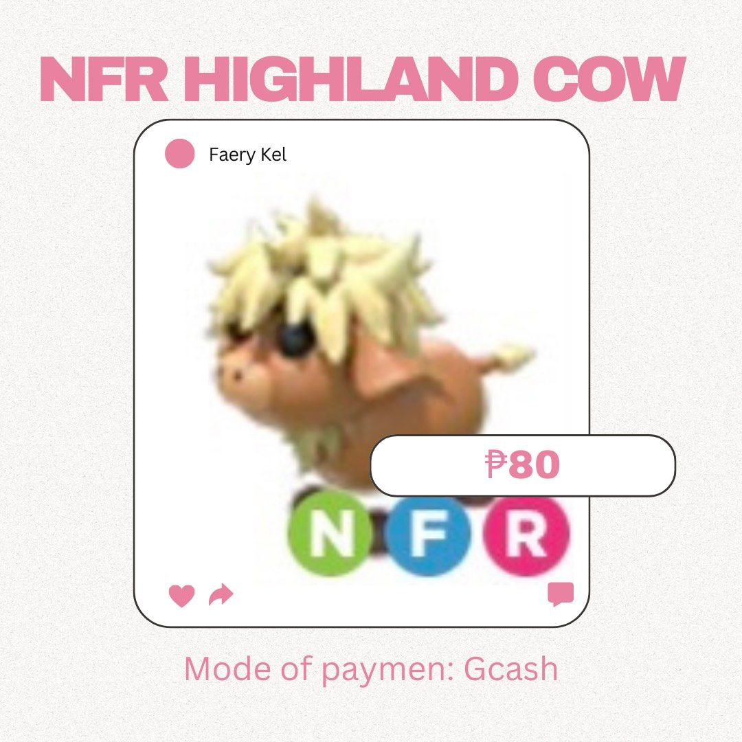 ADOPT ME | NFR HIGHLAND COW, Video Gaming, Video Game Consoles, Others ...