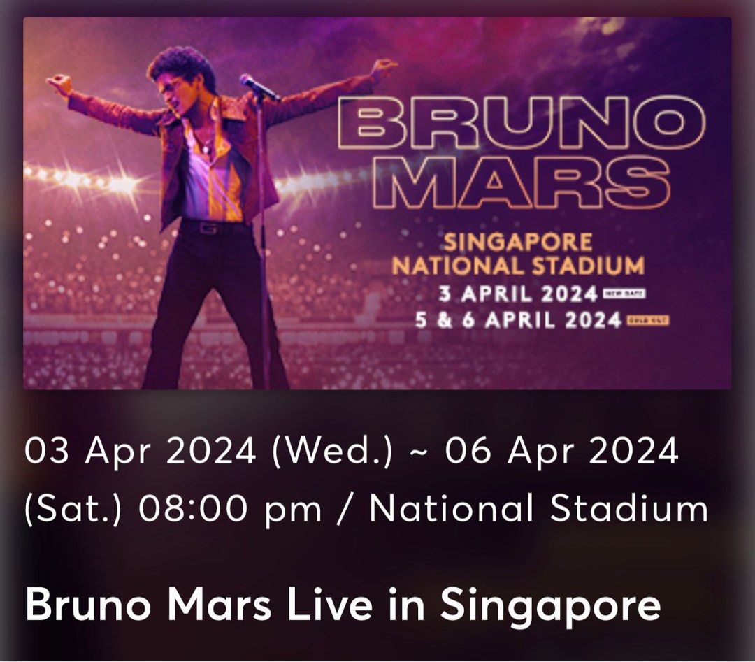 Bruno Mars Live In Singapore Concert 2024 Tickets And Vouchers Event