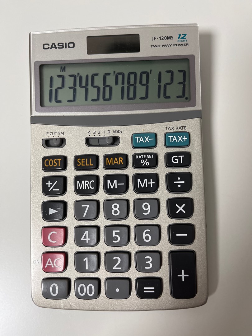 Casio計數機 JF-120MS 12 Digits, two way power, 興趣及遊戲, 手作＆自家設計, 文具 - Carousell
