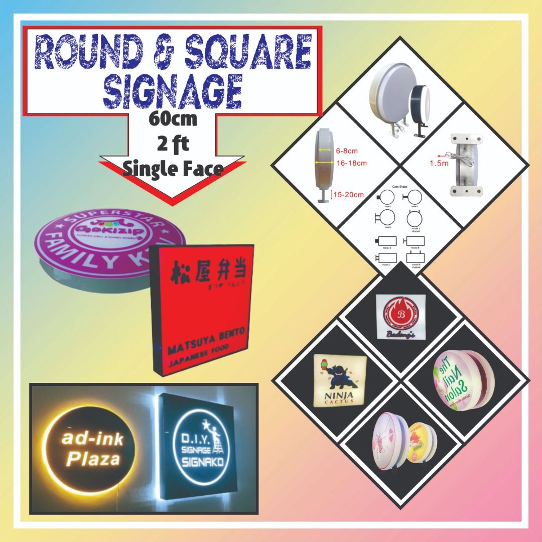 Durable Round and Square Single Face Signages, Menu LED Film Signages ...