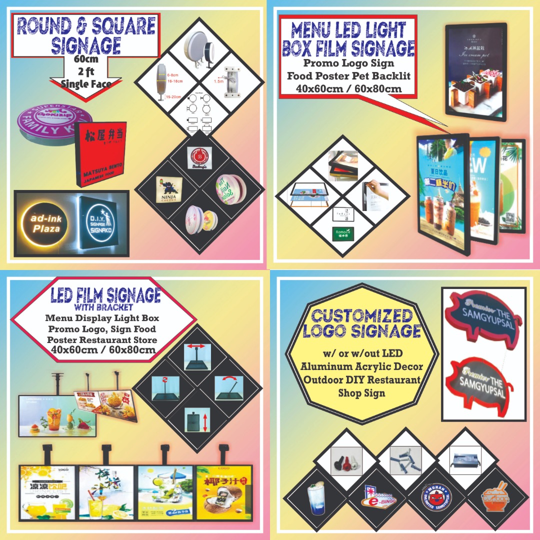 Durable Round and Square Single Face Signages, Menu LED Film Signages ...