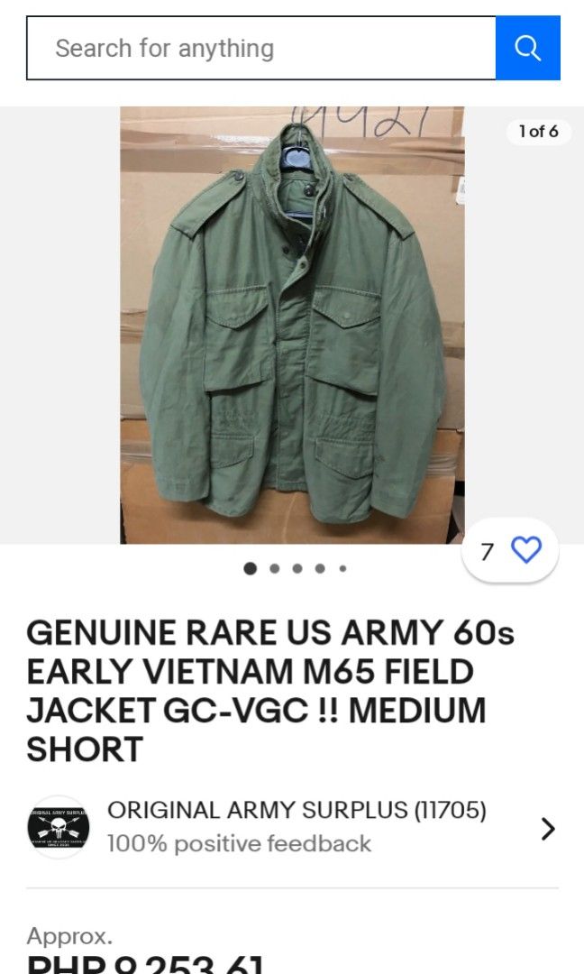 GENUINE RARE US ARMY 60s EARLY VIETNAM M65 FIELD JACKET, Men's Fashion ...