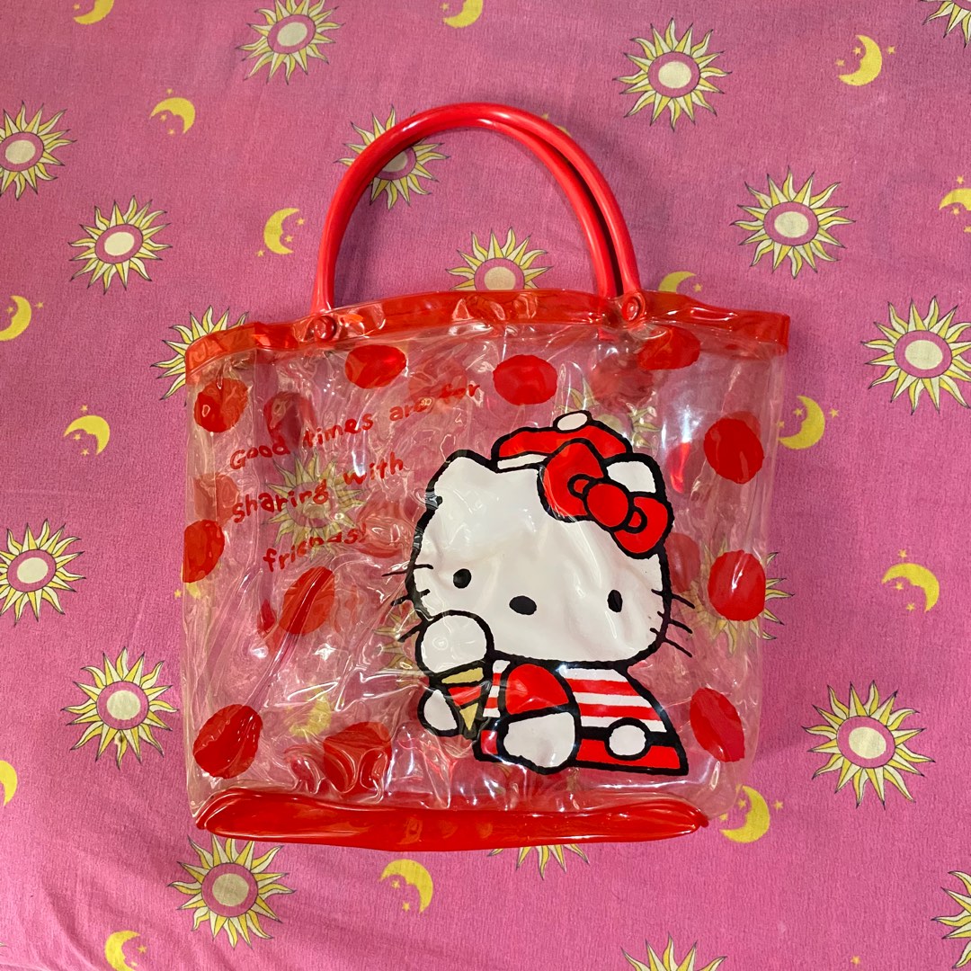 90s Hello Kitty PVC Transparent Hand Bag, Fesyen Wanita, Tas & Dompet ...