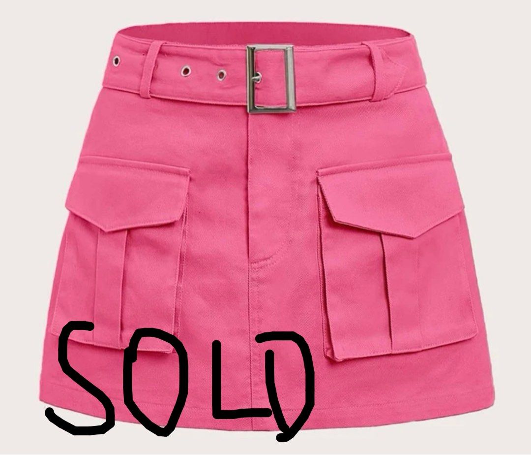 Hot Pink Cargo Skirts, Women's Fashion, Bottoms, Skirts on Carousell