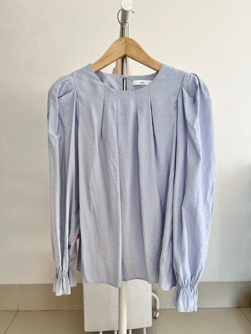 Korean tangan balon baby blue top, Fesyen Wanita, Pakaian Wanita ...