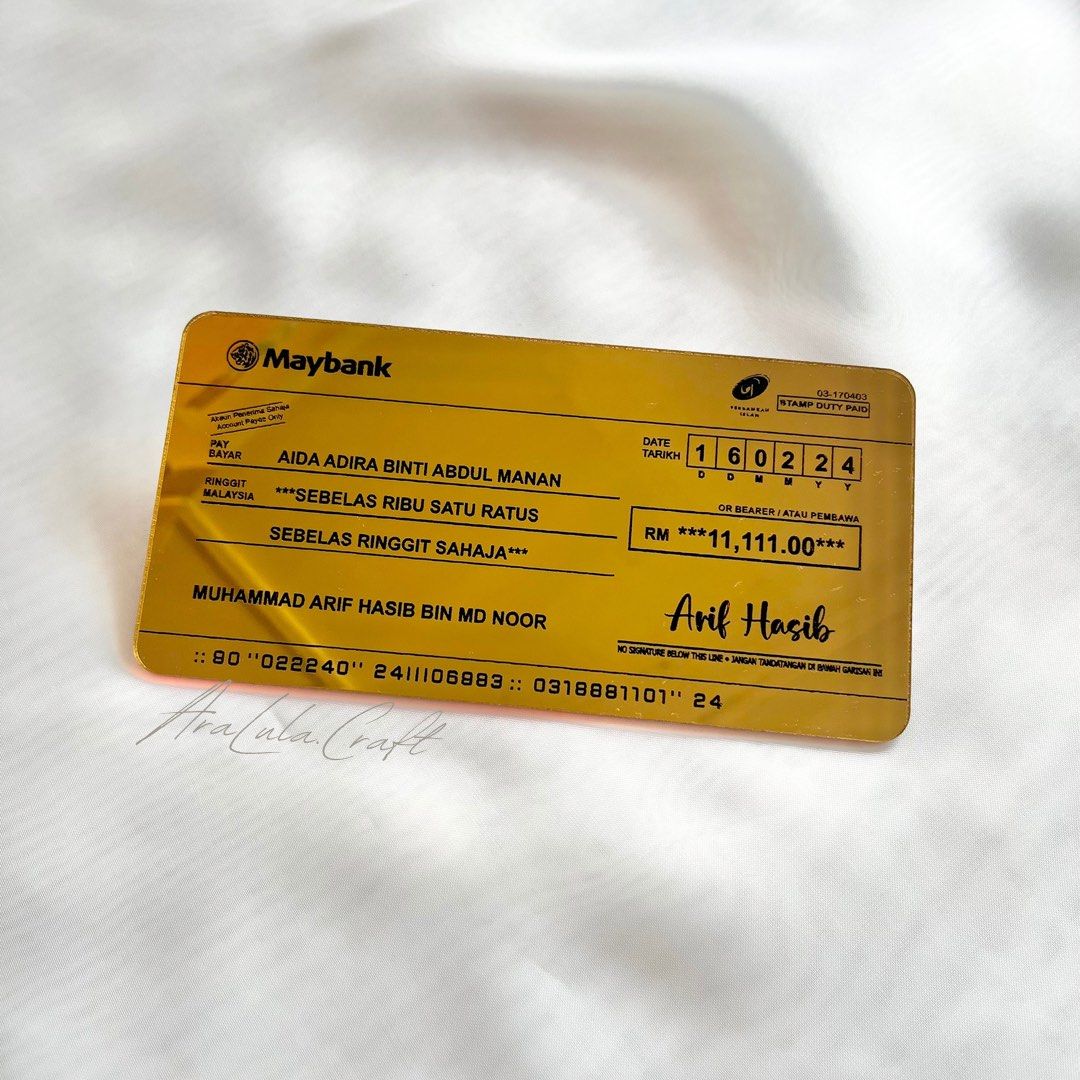 Mockup Cheque Cek Plate Hantaran Mas Kahwin Duit, Hobbies & Toys ...