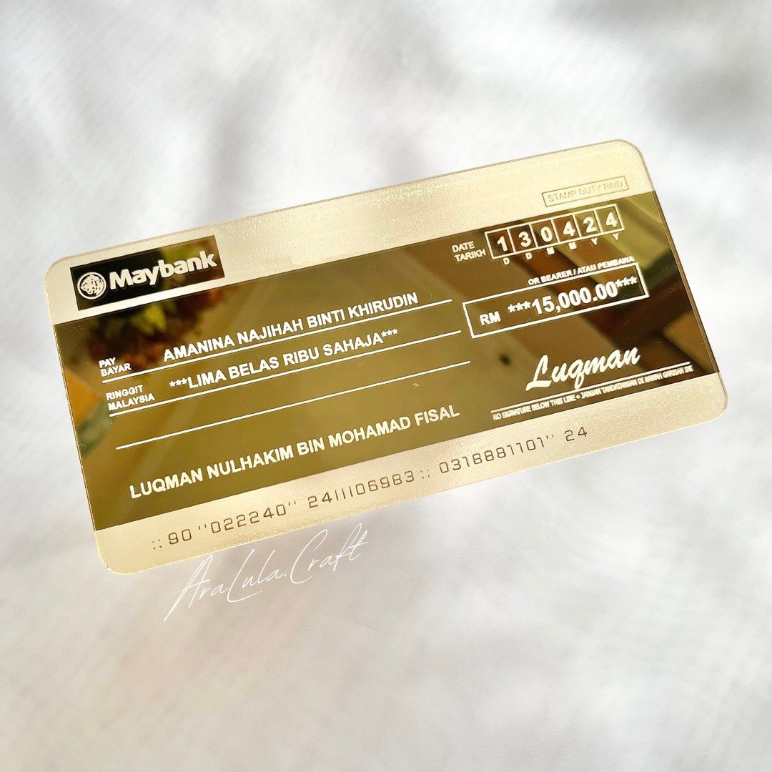 Mockup Cheque Cek Plate Hantaran Mas Kahwin Duit, Hobbies & Toys ...