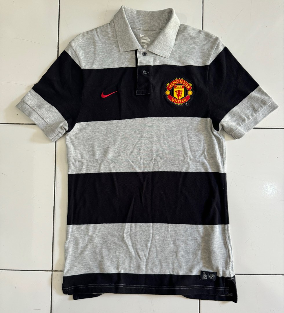 Nike Manchester United Polo Shirt Grey Black Stripes Small, Men's ...