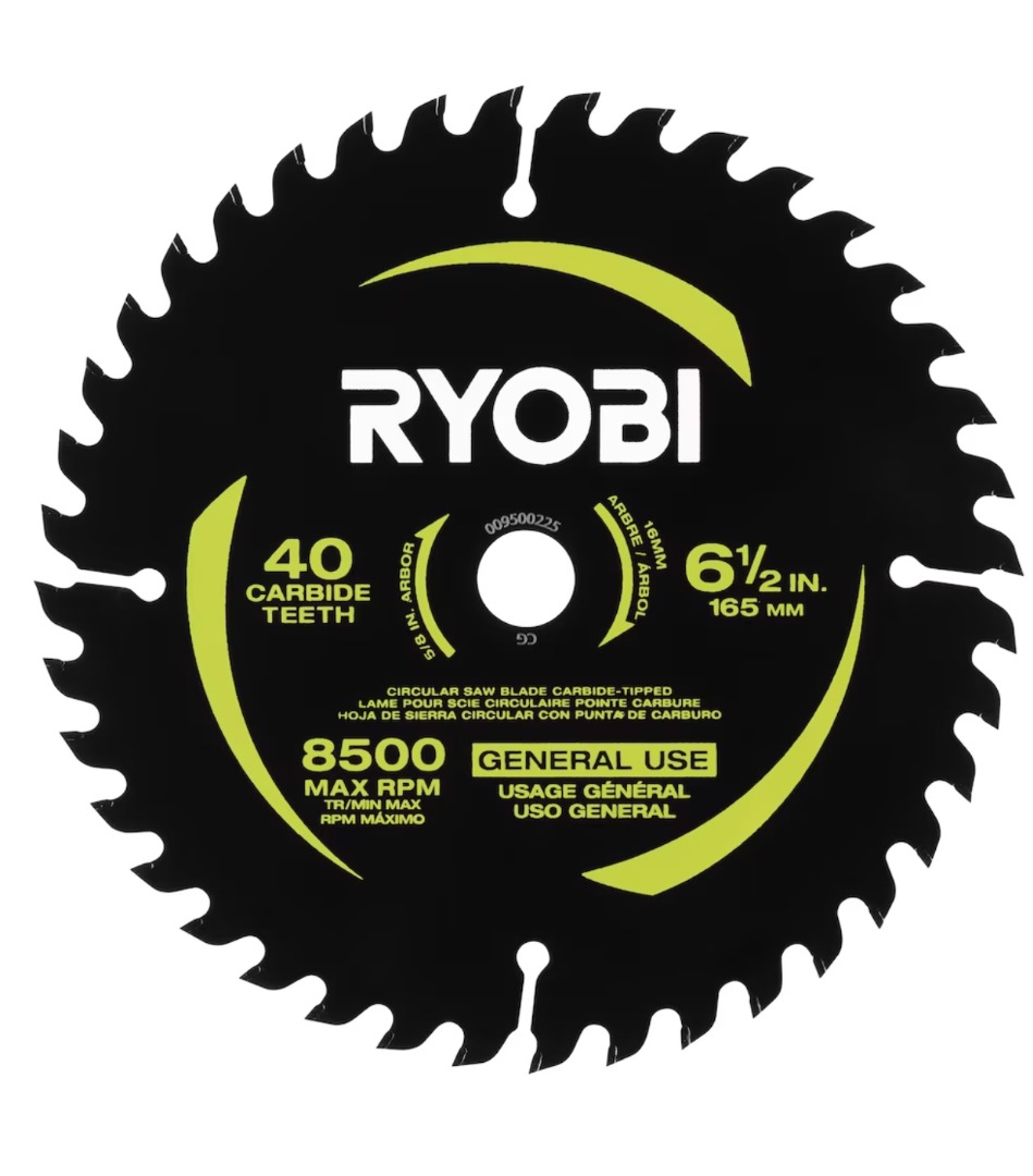 RYOBI A066103 6-1/2" 40T Carbide Teeth General Purpose Circular Saw ...