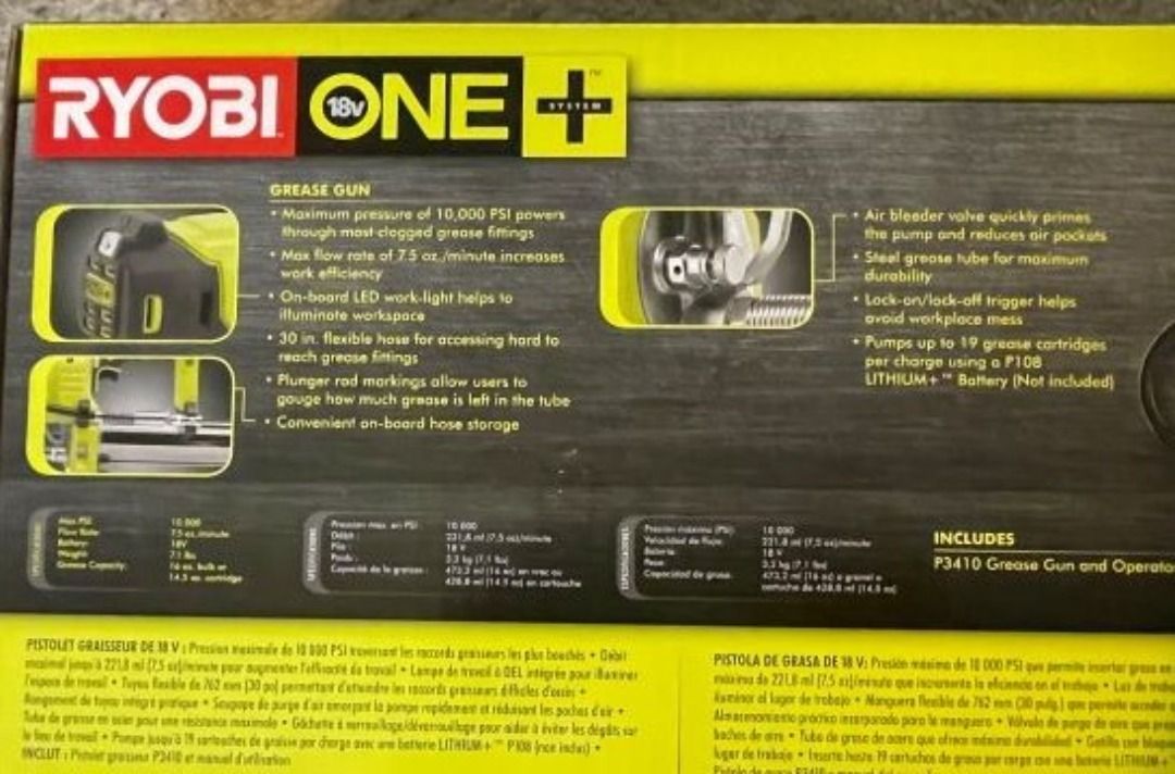 RYOBI P3410 18V Cordless Grease Gun (Tool-Only - battery and charger ...