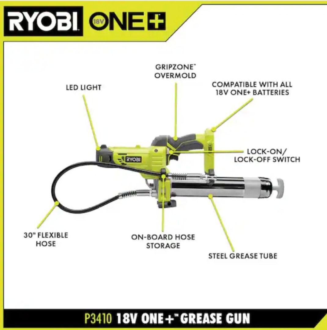 RYOBI P3410 18V Cordless Grease Gun (Tool-Only - battery and charger ...