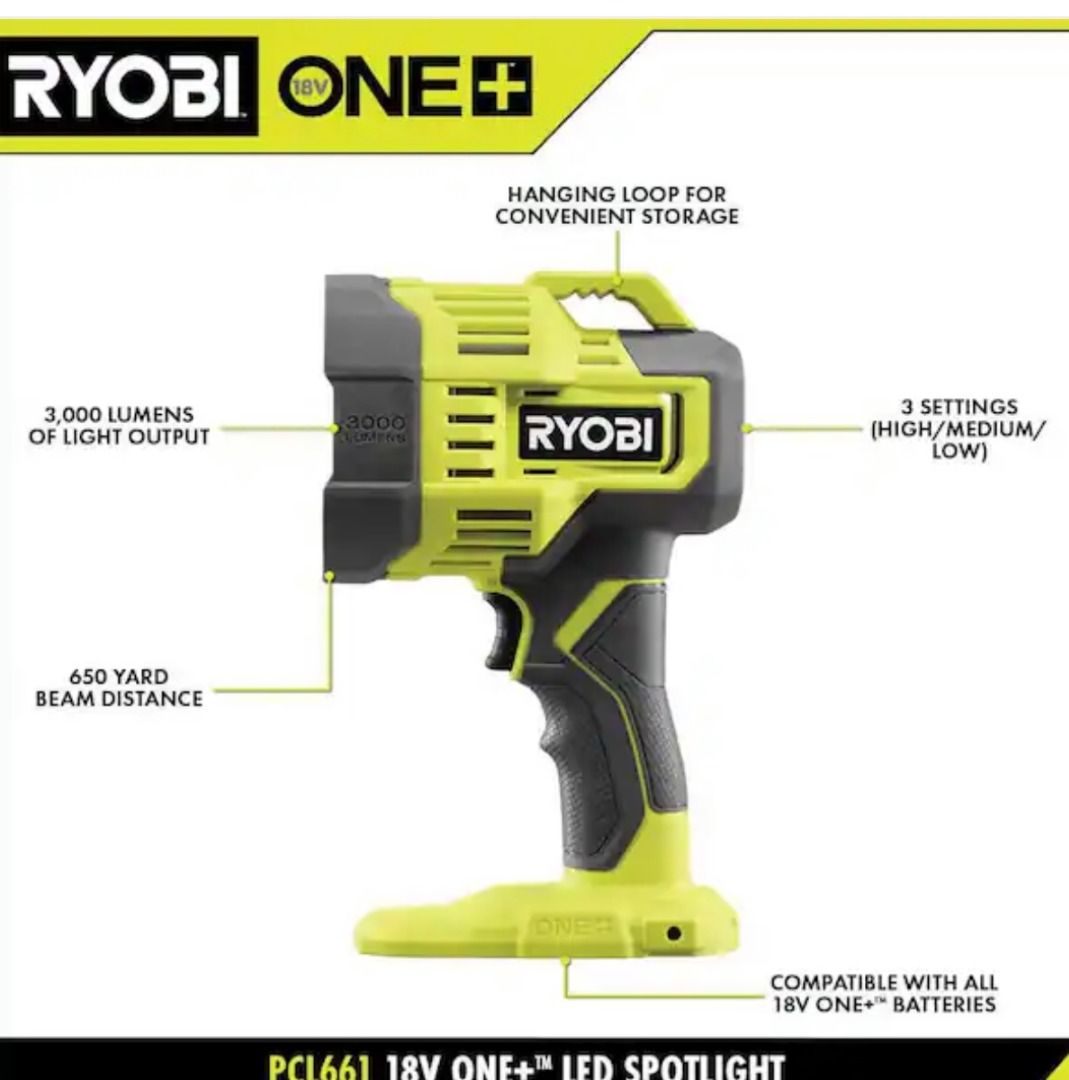 RYOBI PCL661B 18V Cordless LED Spotlight (Tool Only - No Battery ...