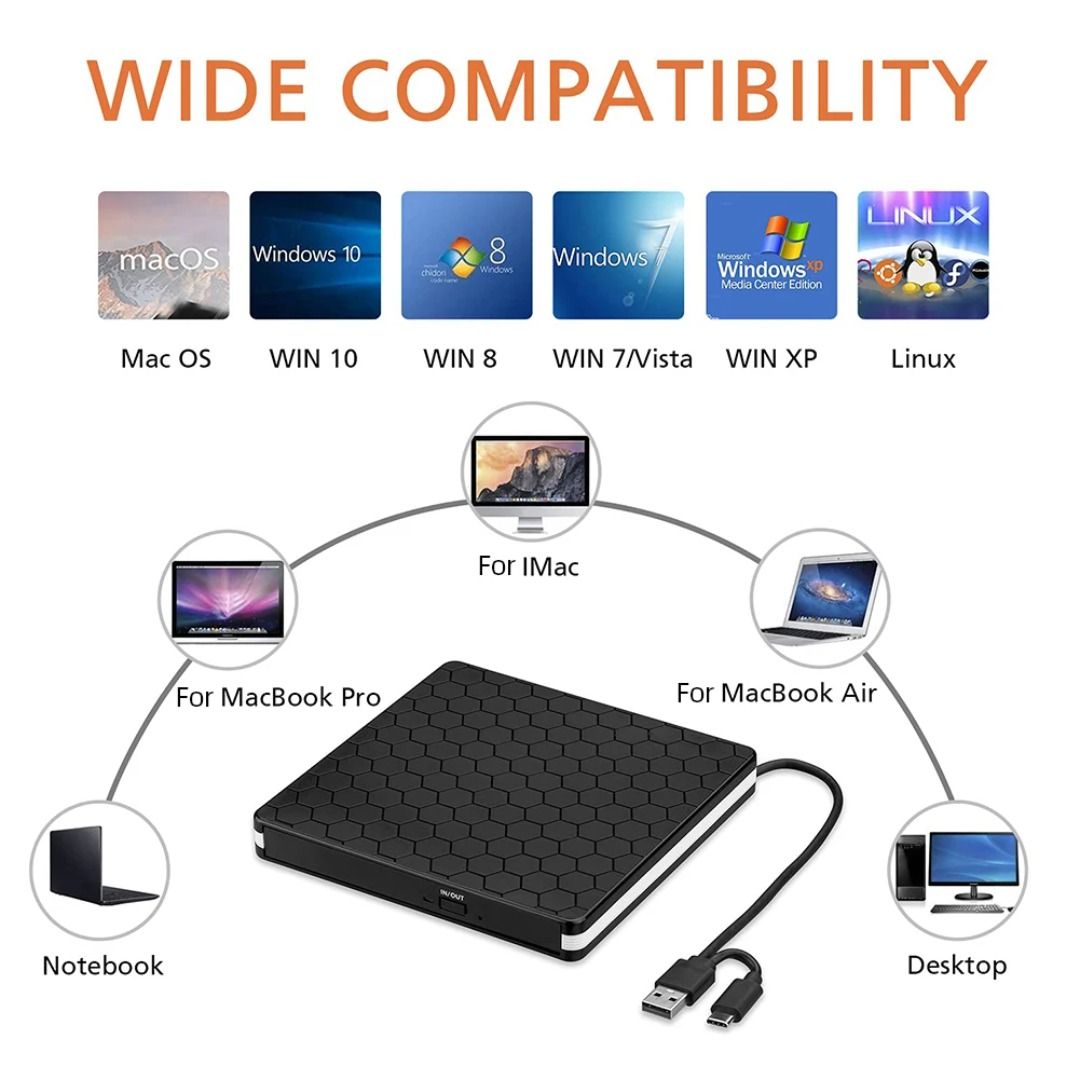 Type C/USB 3.0 External DVD Drive CD Player DVD-RW Player CD-RW ...