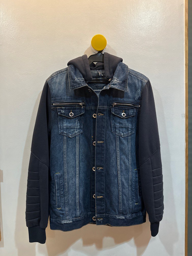[USED TWICE] ZARA MAN DENIM COLLECTION Plain dark cotton/denim jacket ...