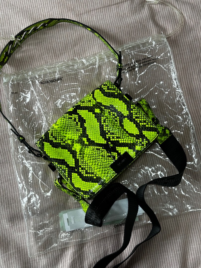 Brand new OFF-WHITE calfskin snakeskin printed diag binder flap bag ...
