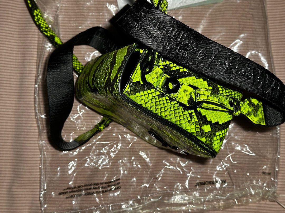 Brand new OFF-WHITE calfskin snakeskin printed diag binder flap bag ...