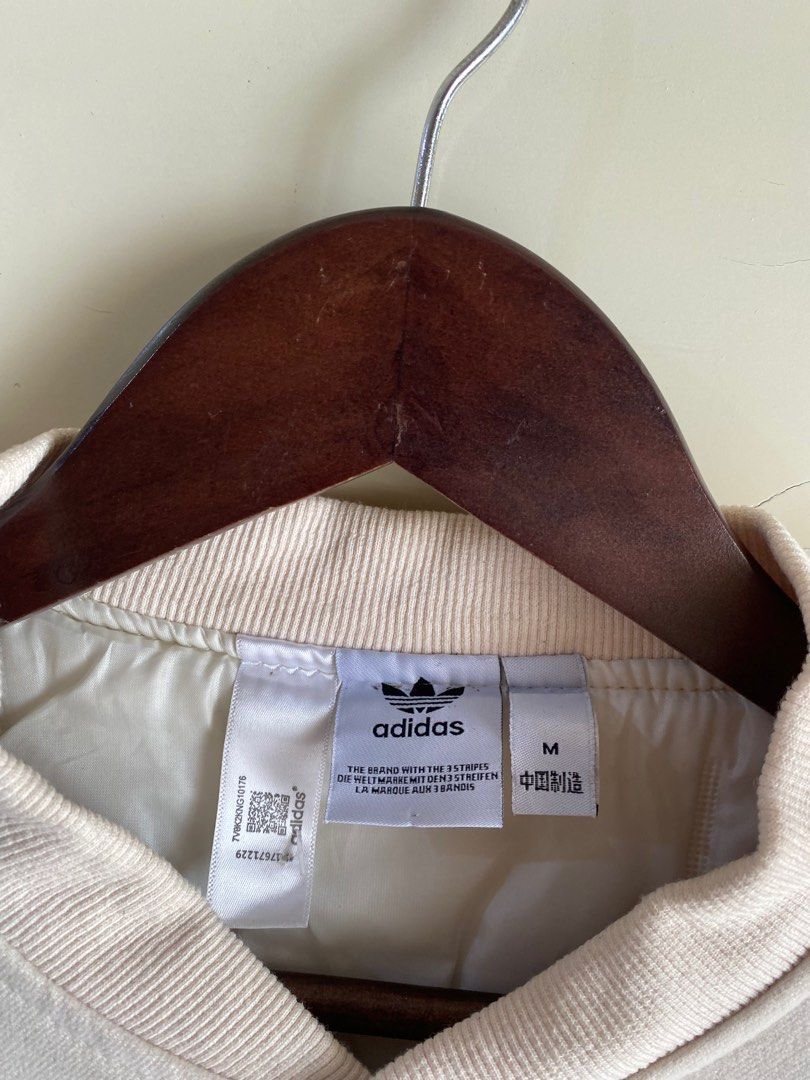 ADIDAS CREAM VARSITY JACKET, Fesyen Wanita, Pakaian Wanita, Baju Luaran ...