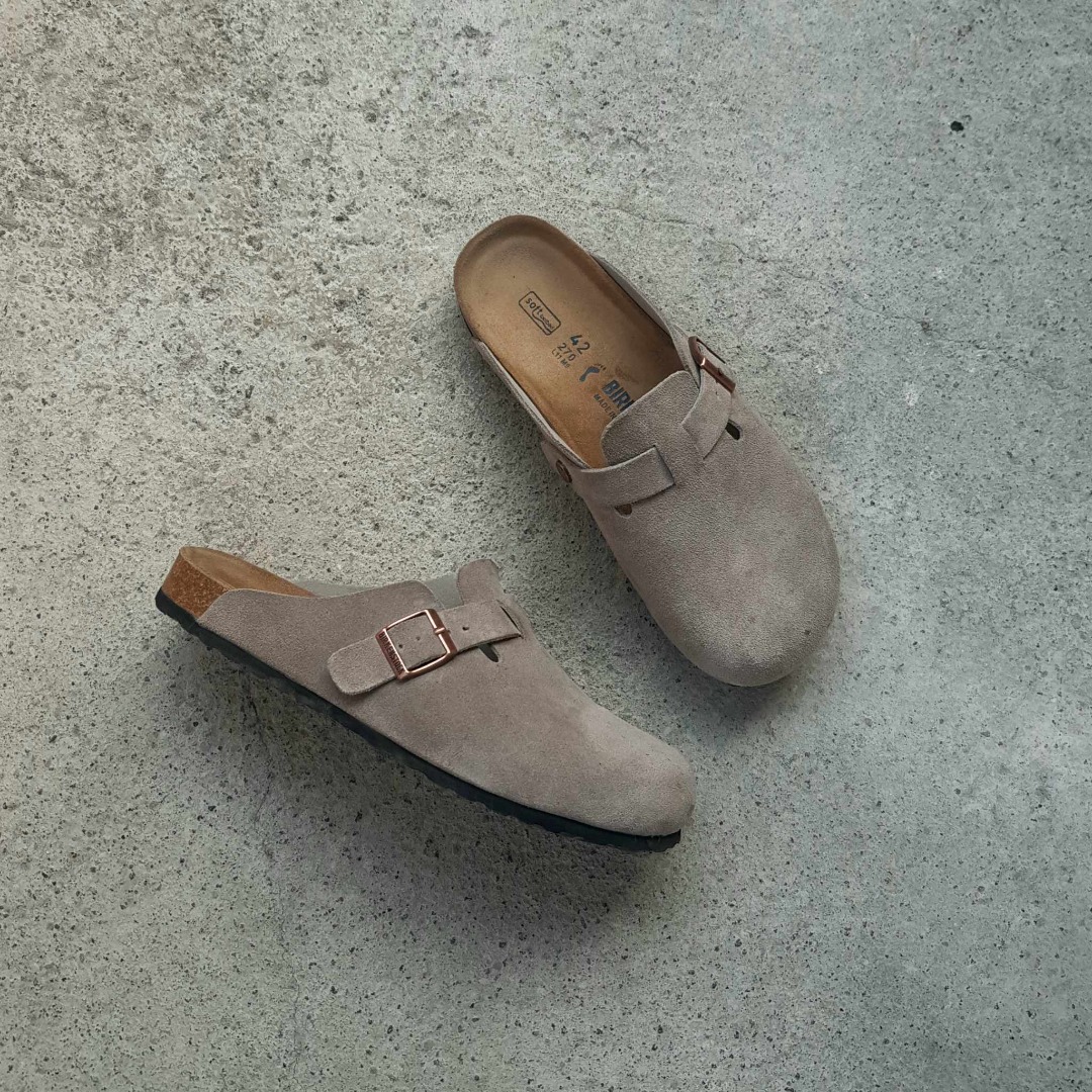 BIRKENSTOCK BOSTON BIRKS GRAY SUEDE, Men's Fashion, Footwear, Slippers ...