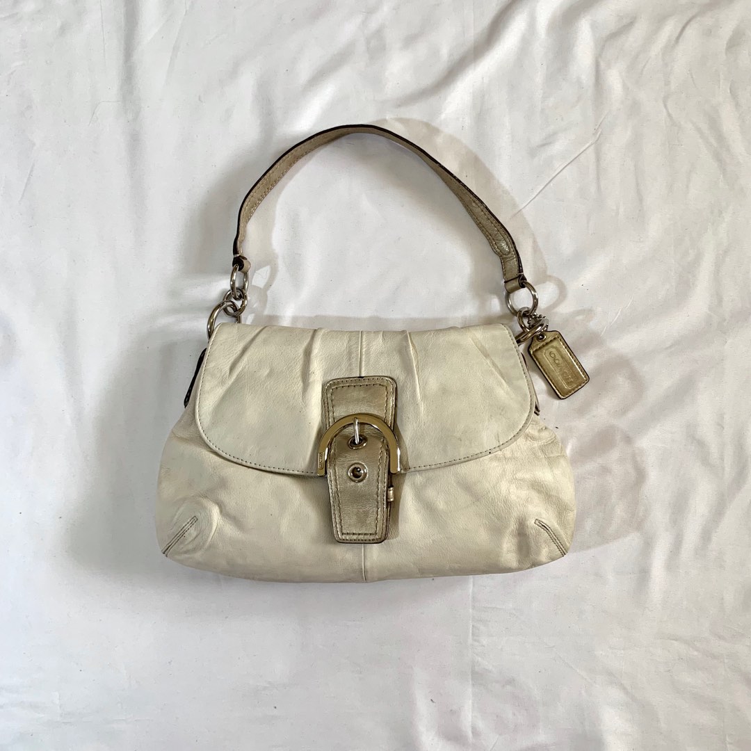 Coach Hobo Leather Putih Shoulder Bag Tas Ketek, Fesyen Wanita, Tas ...