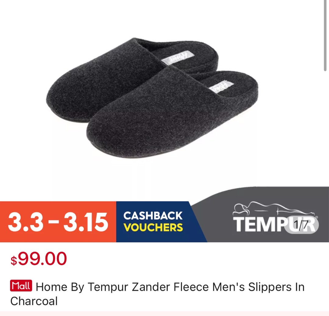 Home By Tempur Zander Fleece Men's Slippers, Men's Fashion, Footwear ...