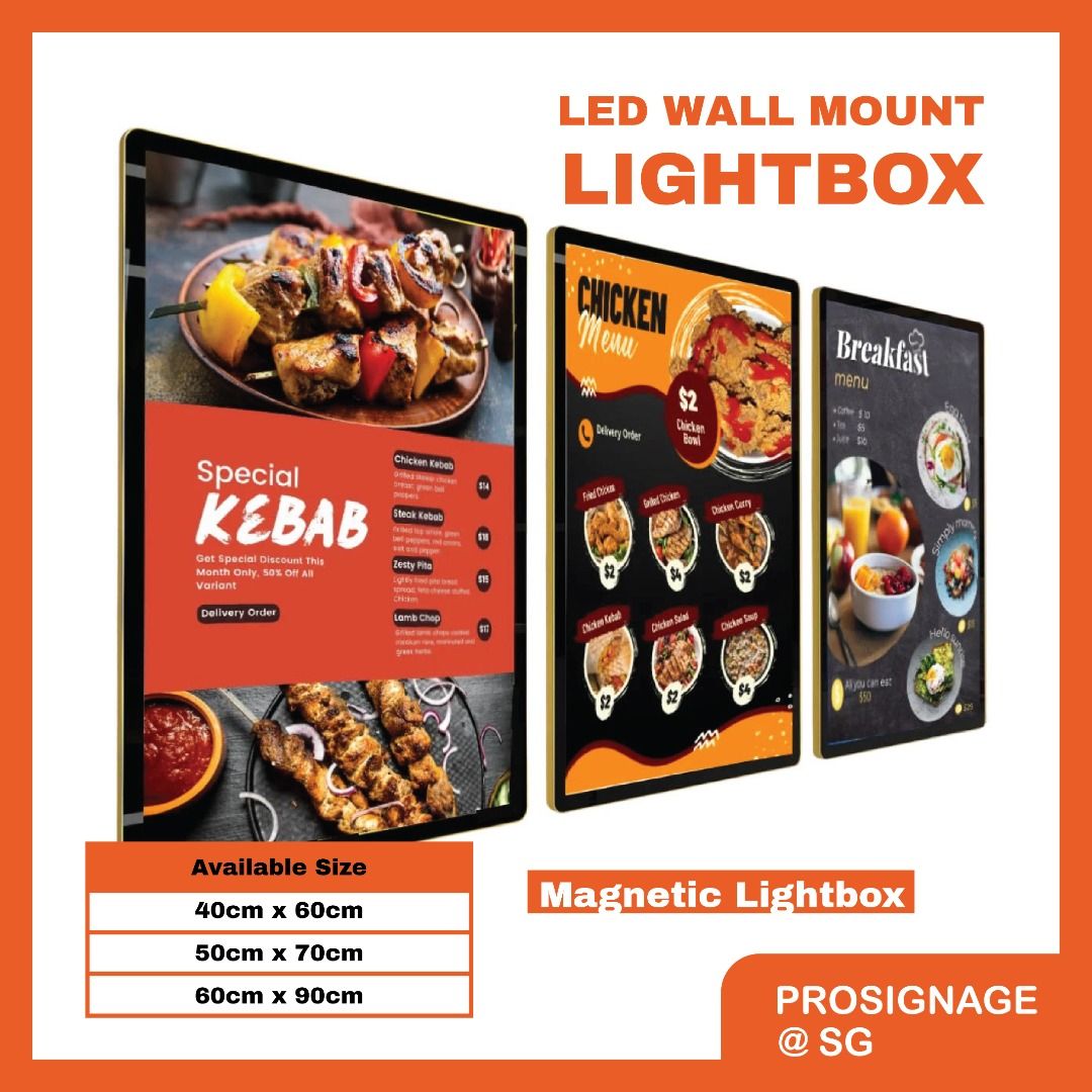 LED Menu Board Restaurants Cafe Lightbox Snap frame Wall Mount Magnetic ...