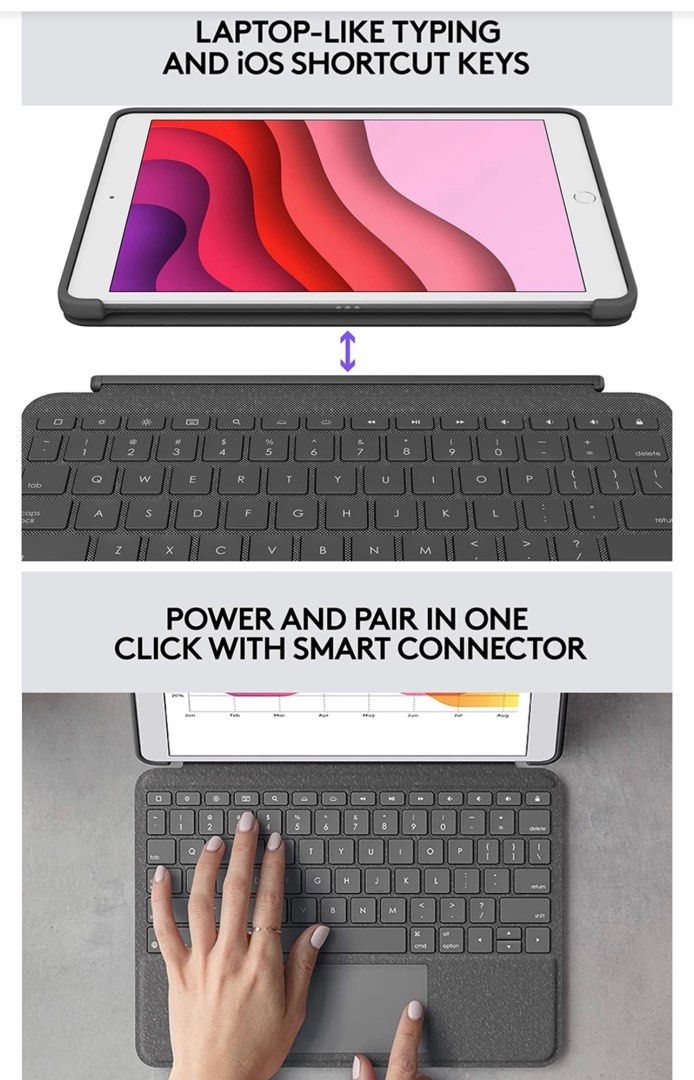 Logitech Combo Touch with Touchpad Keyboard Case iPad (7th, 8th, 9th ...