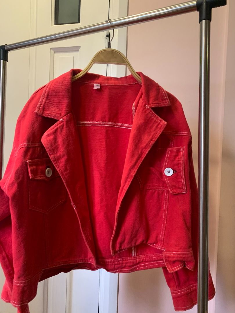 Red Denim Jacket, Women's Fashion, Coats, Jackets and Outerwear on ...