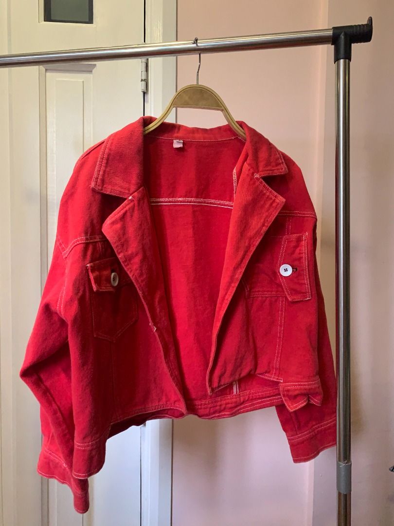 Red Denim Jacket, Women's Fashion, Coats, Jackets and Outerwear on ...
