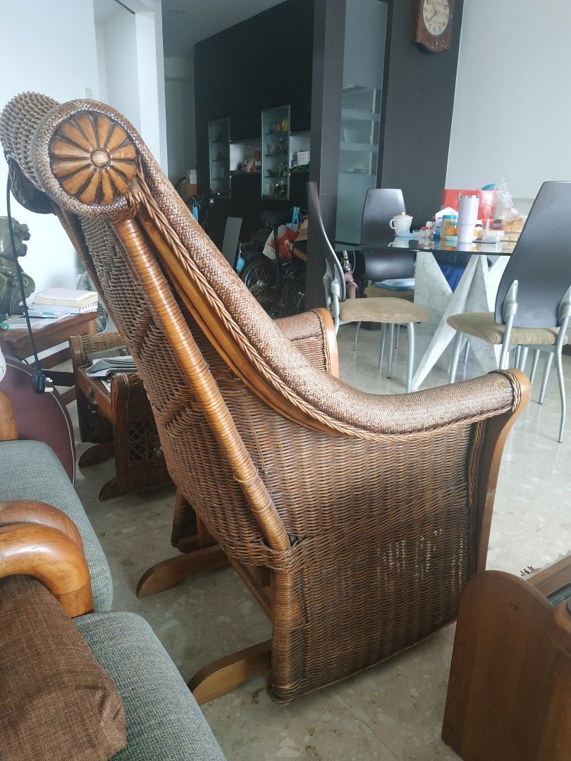 Vintage Rattan Rocking Armchair, Furniture & Home Living, Furniture ...