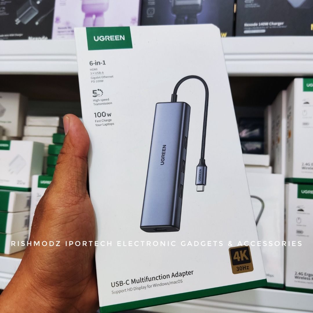 UGREEN TYPE-C TO LAN RJ45/HDMI/USB-C/USB-A 6IN1 MULTI HUB, Computers ...