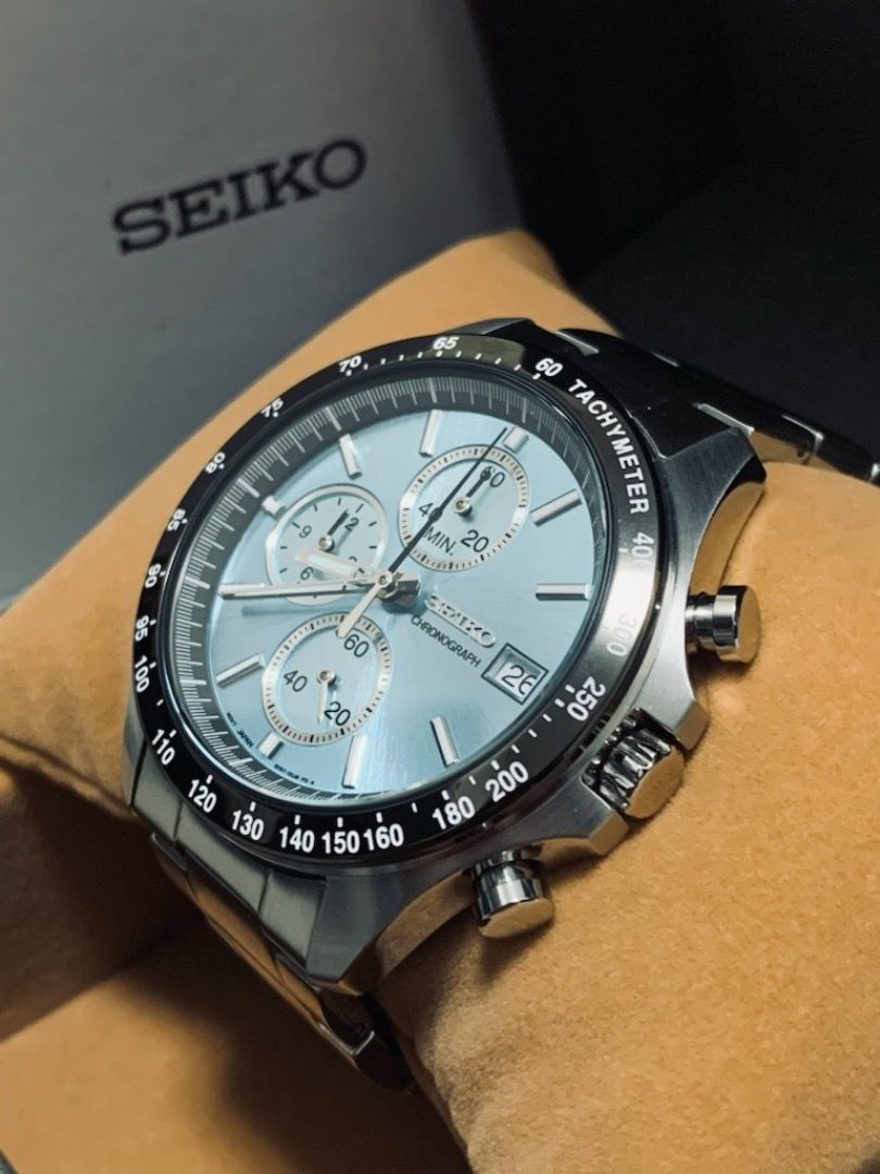 精工 SEIKO CHRONOGRAPH 石英錶 SPIRIT SBTR029 Blue Dial 天藍面 100M 防水, 男裝, 手錶及 ...