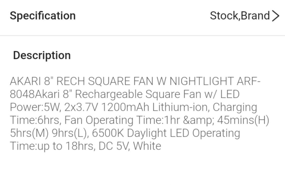 COD Good as New w/Receipt AKARI Rechargeable Fan with Light and 2pcs ...