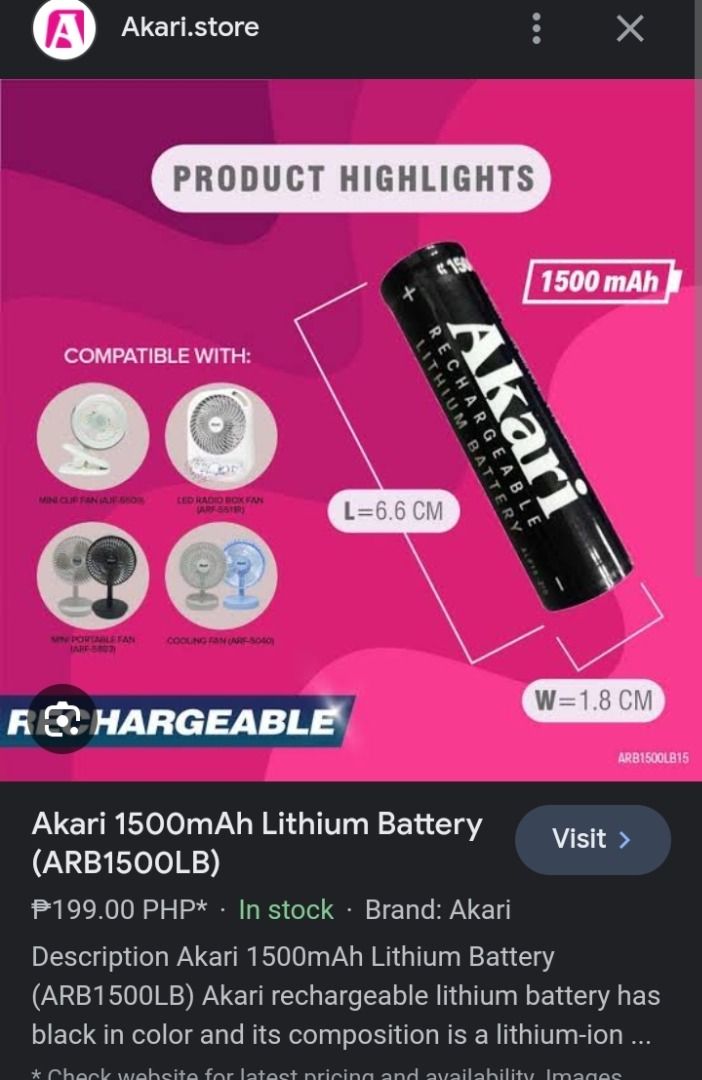 COD Good as New w/Receipt AKARI Rechargeable Fan with Light and 2pcs ...