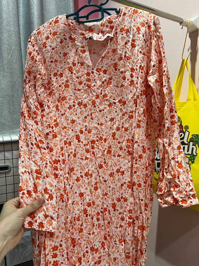 Jakel Orange Cotton, Women's Fashion, Muslimah Fashion, Baju Kurung ...