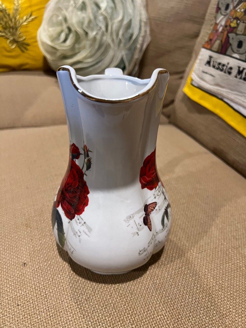 Red Rose with Gold Trim Pitcher, Furniture & Home Living, Kitchenware ...