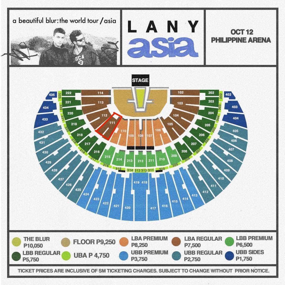 LANY MANILA Ticket LBA Regular 111, Tickets & Vouchers, Event Tickets ...