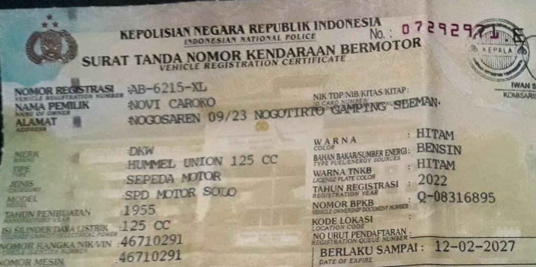 Motor DKW UNION RT 125 Tahun 1955 surat lengkap, Antik, Lainnya di ...