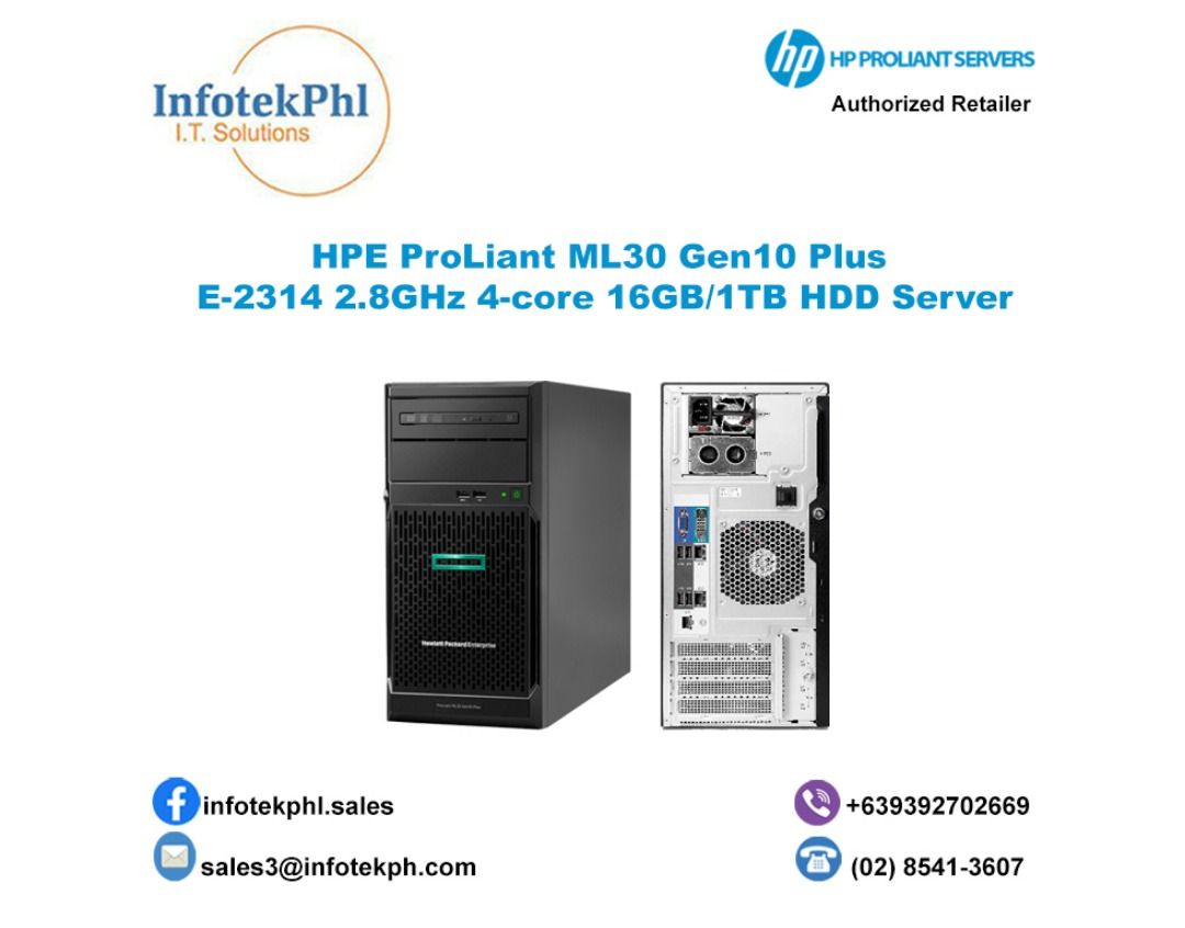 Server HPE ProLiant ML30 Gen10 Plus E-2314 2.8GHz 4-core 16GB/1TB HDD Server, Computers & Tech ...