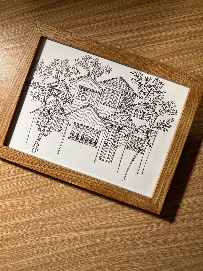Sketsa gambar tangan dengan bingkai, Desain & Kerajinan Tangan, Barang ...